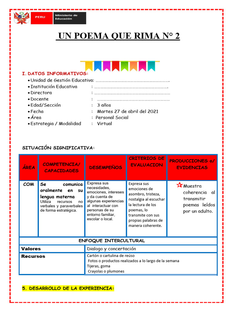 Sesion 2 Un Poema Que Rima | PDF | Evaluación | Cognición