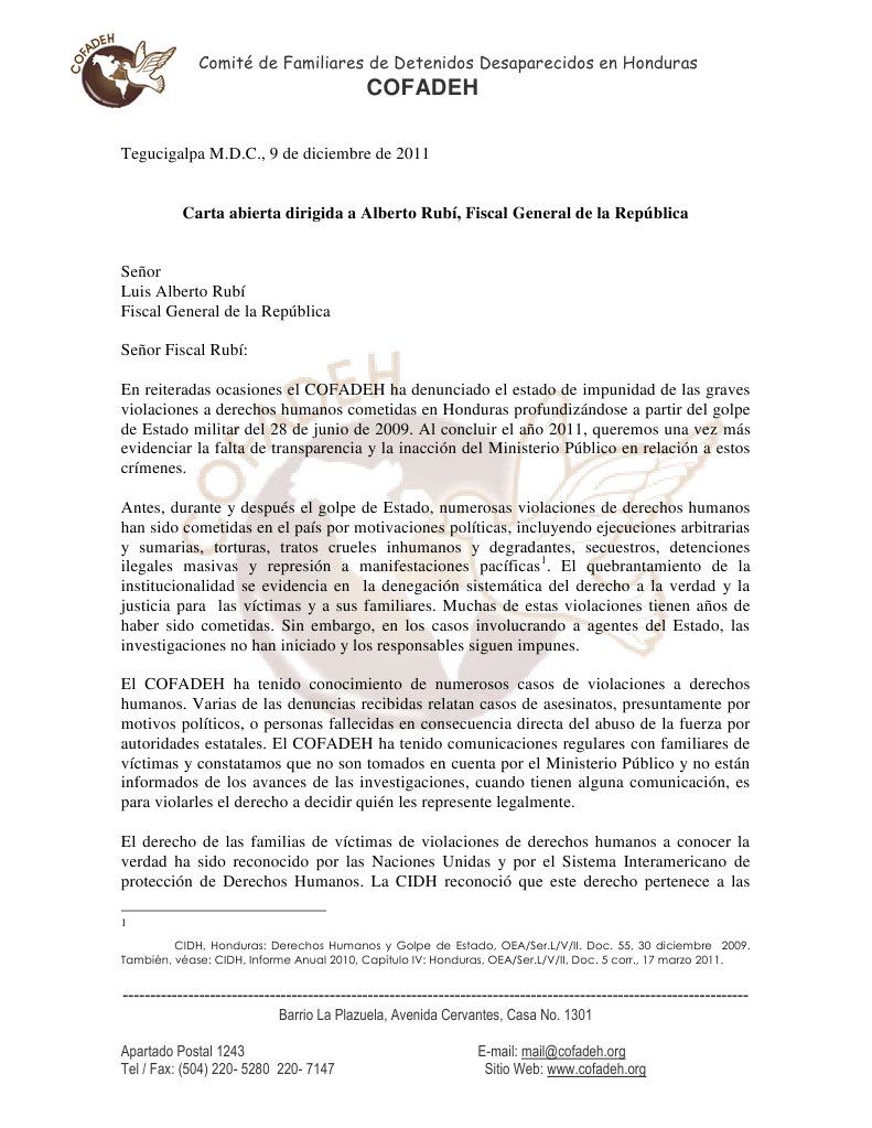 Carta Al Fiscal General | PDF | Violación | Derechos