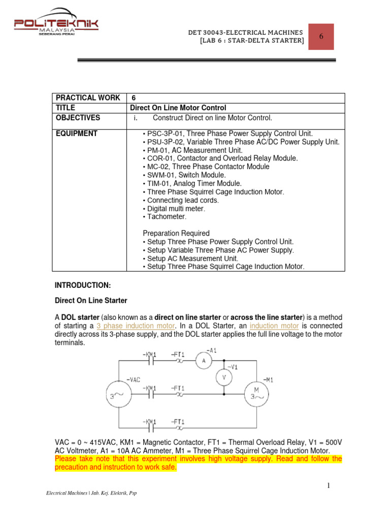 Det30043-Electrical Machines - Lab 6 - Dol Forward | PDF | Power Supply | Voltage