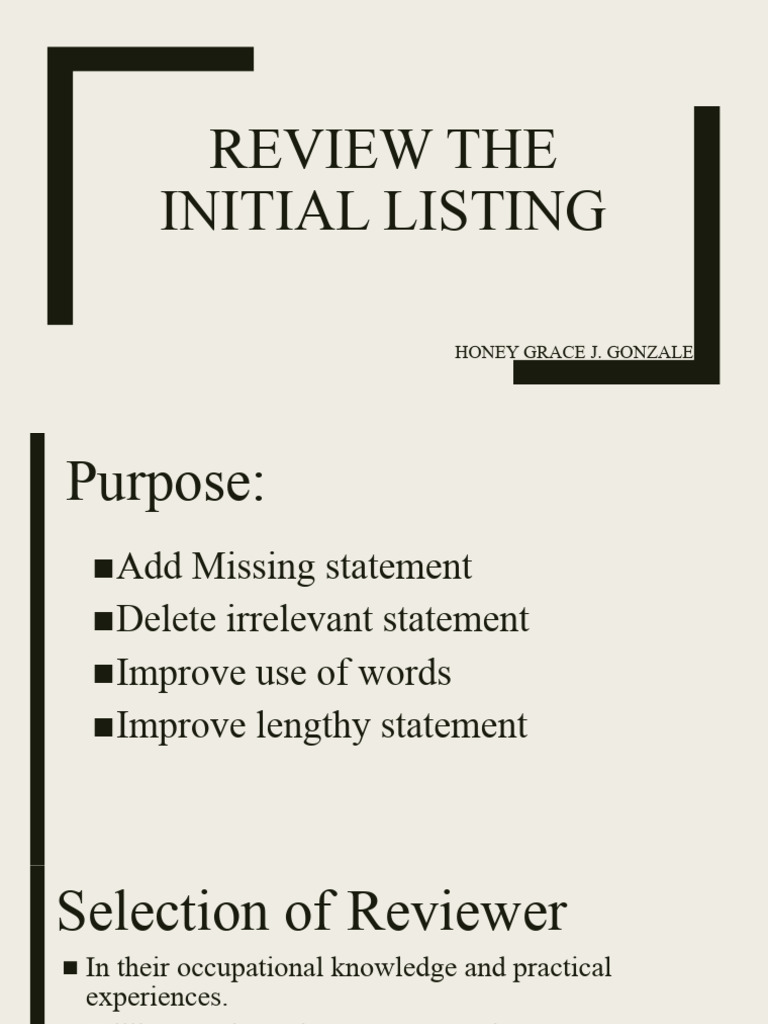 Prepare and Initial Listing of Duty and Task Statement | PDF | Career ...