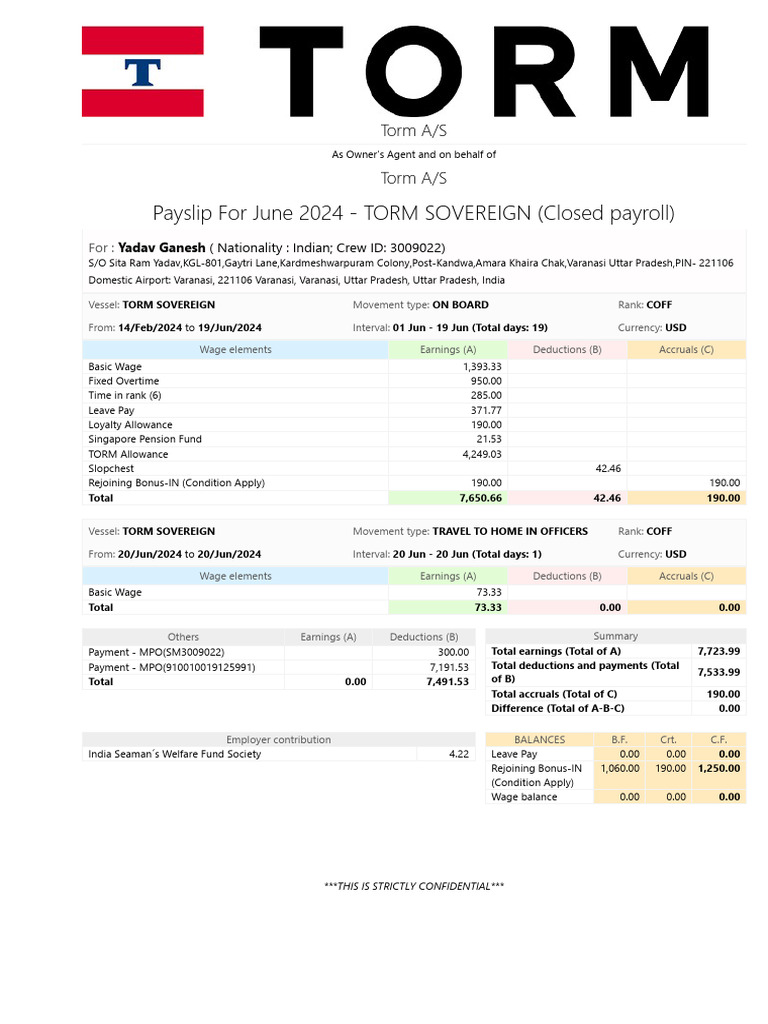 Payslip June 2024 Ganesh Yadav | PDF | Expense | Factor Income Distribution