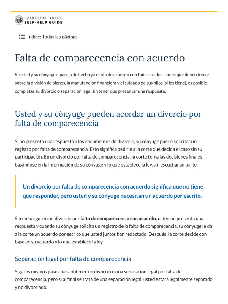 Falta de Comparecencia Con Acuerdo - California Courts - Self Help ...