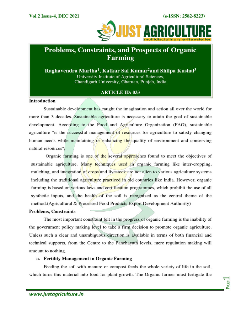 Problems, Constraints, and Prospects of Organic Farming | PDF | Agriculture | Organic Farming