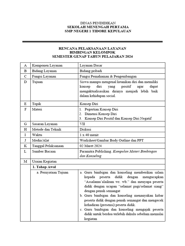 RPL BIMBINGAN KELOMPOK (Konsep Diri) | PDF