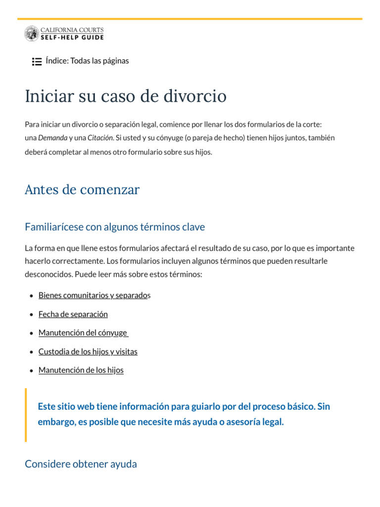 Iniciar El Divorcio - California Courts - Self Help Guide | PDF ...