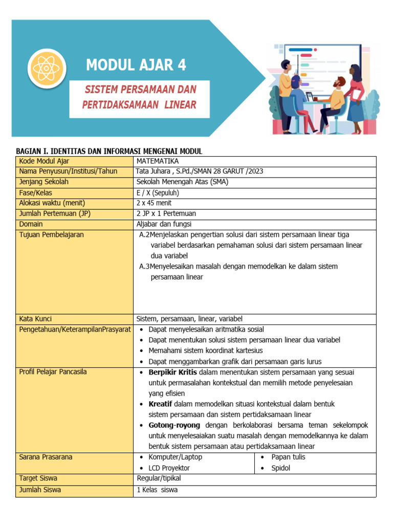 Modul Ajar Persamaan SPLTV 2 JP Jadi | PDF | Metode & Bahan Ajar