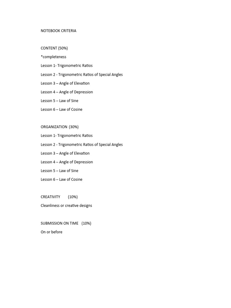 Notebook Criteria | PDF