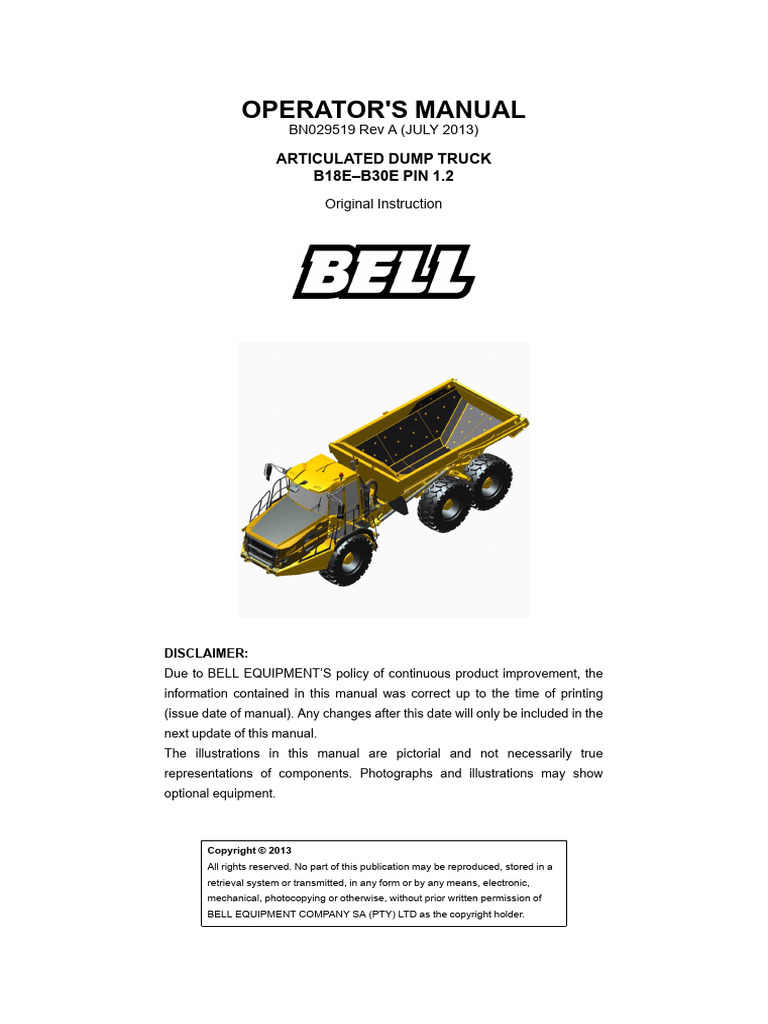 BELL - Operator S Manual B18E - B30E | PDF | Truck | Steering