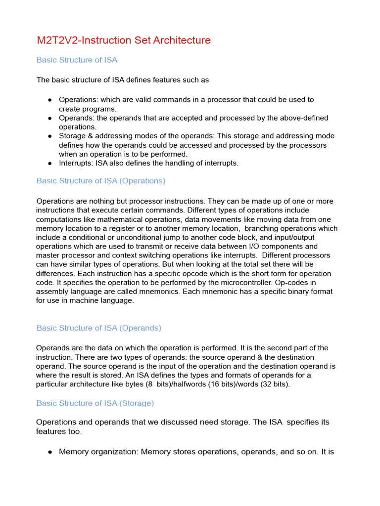 M2T2V2-Instruction Set Architecture | PDF | Central Processing Unit | Assembly Language