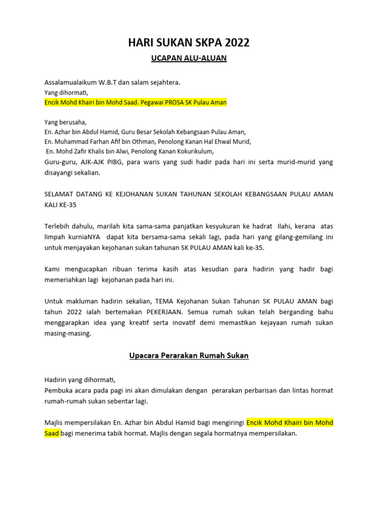 Hari Sukan Skpa 2022 | PDF