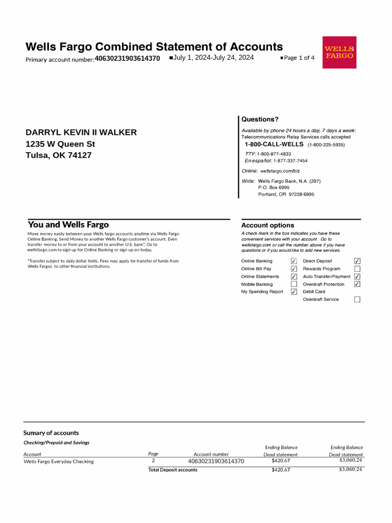 Wells Fargo Account Statement Summary | PDF | Banks | Credit Card
