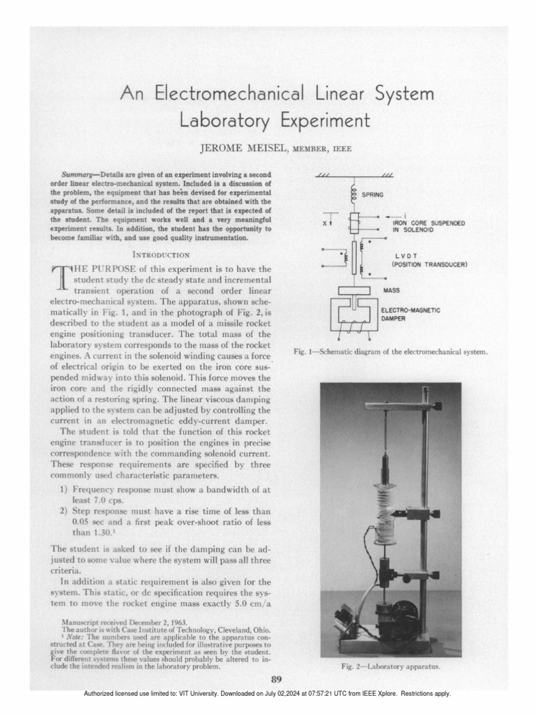 An Electromechanical Linear System Laboratory Experiment | PDF | Force ...