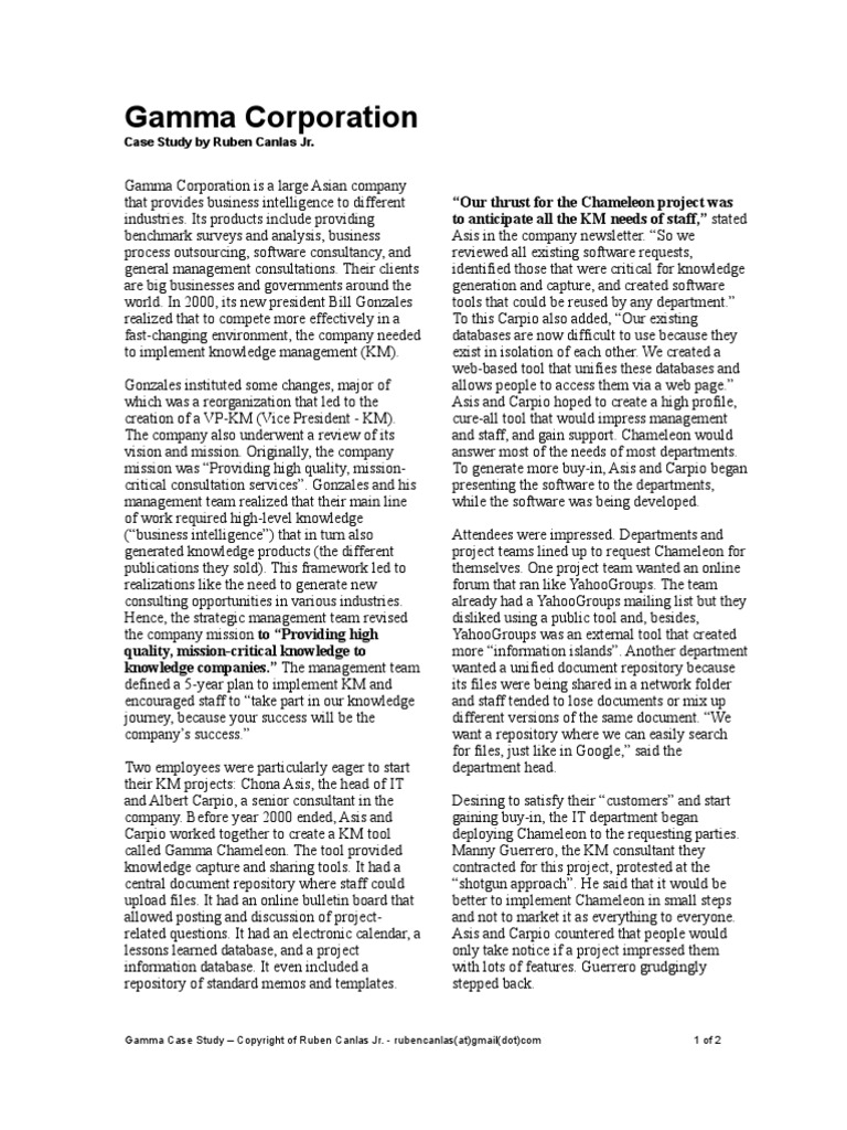 Gamma Case Study | PDF | Business Intelligence | Knowledge Management