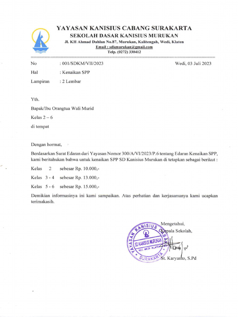 Surat Edaran Kenaikan SPP | PDF