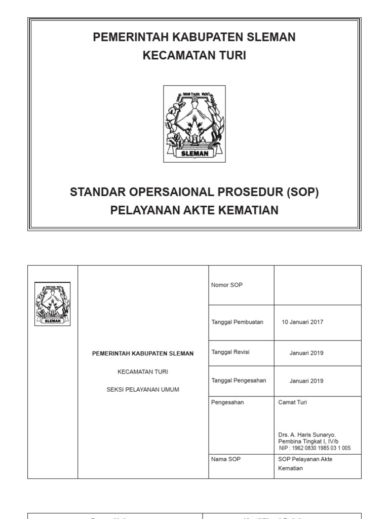 SOP Pelayanan Akte Kematian Sleman | PDF | Politik | Ilmu Sosial