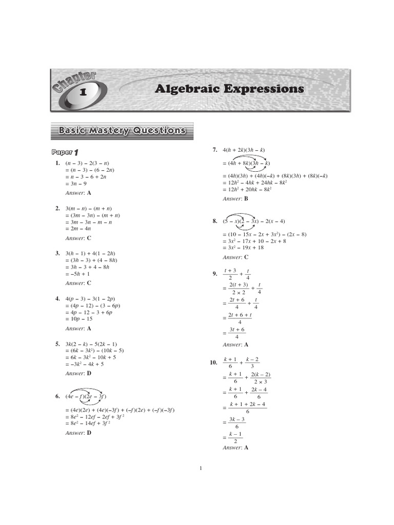 1 Algebraic Expressions: Answer: A Answer: B | PDF
