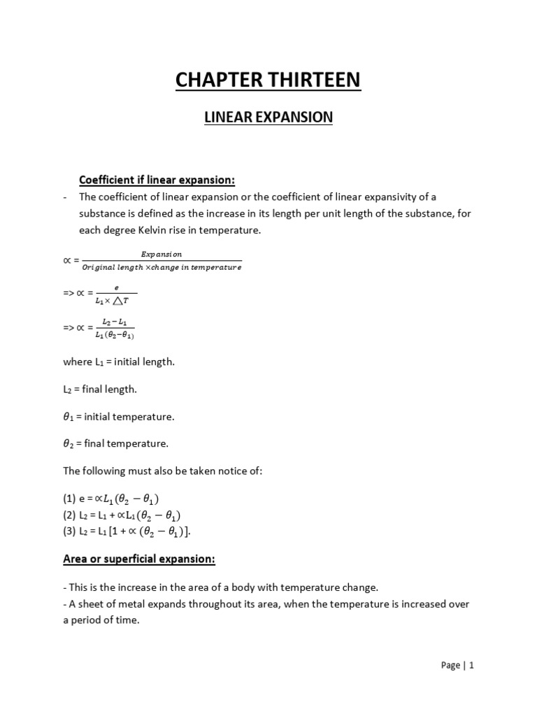 CHAPTER THIRTEEN - LINEAR EXPANSION (1) | PDF | Temperature | Quantity