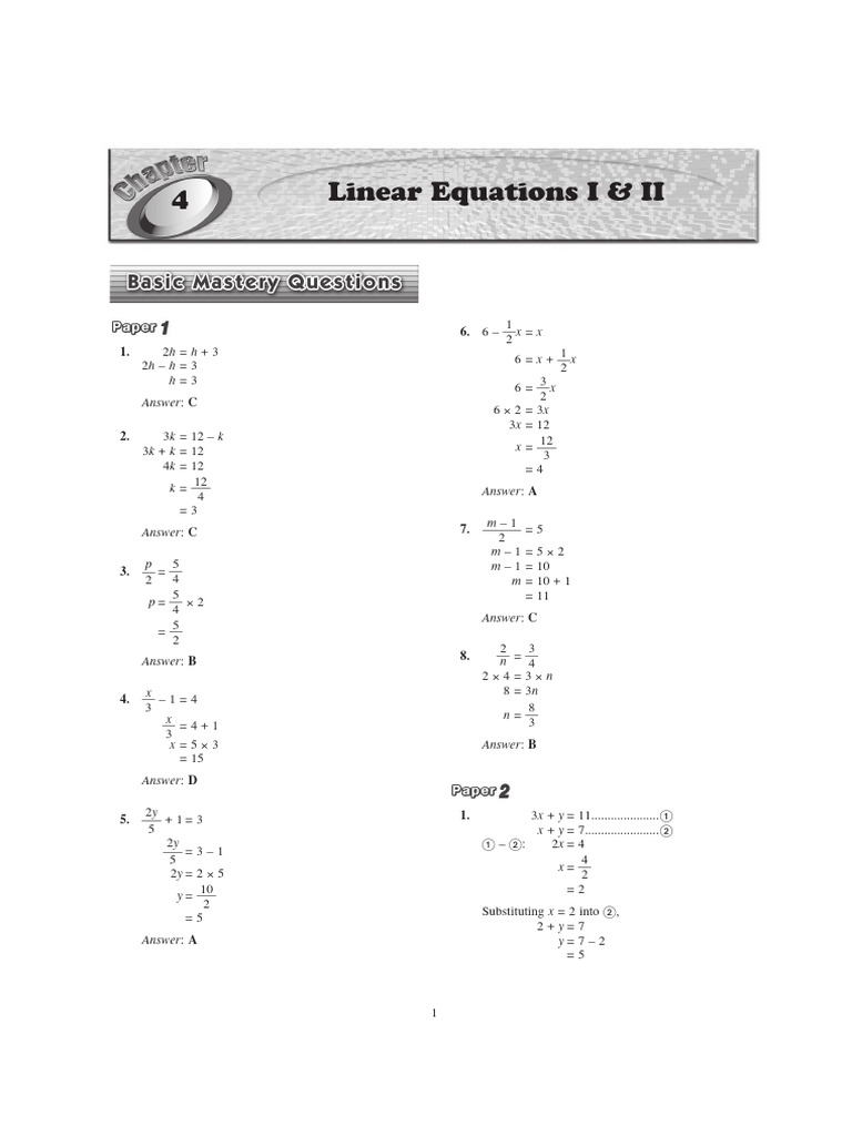 Linear Equations Practice Exercises | PDF | Equations | Mathematical ...