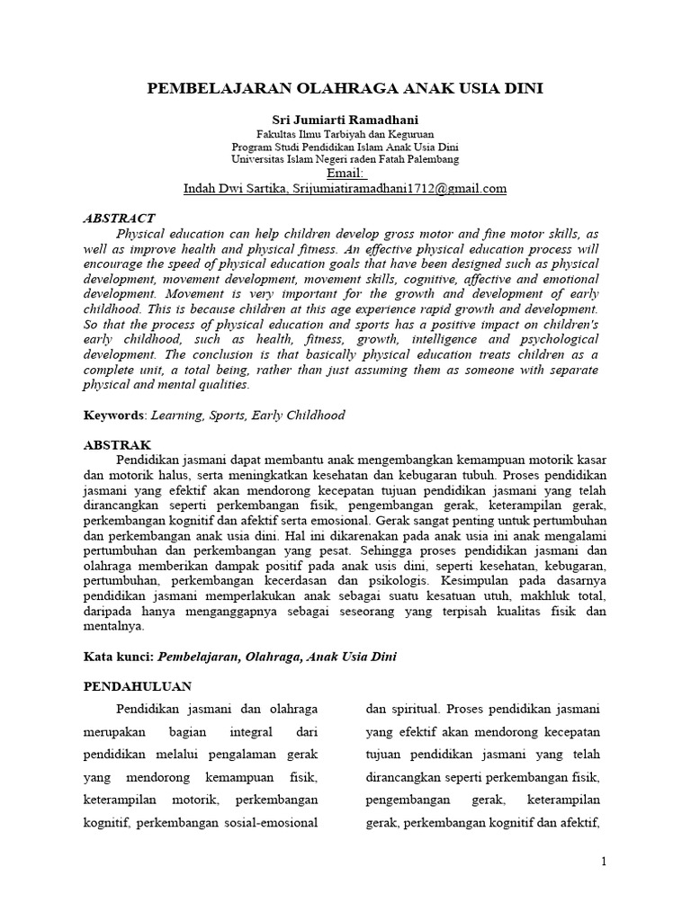 Jurnal Sri Jumiati Ramadhani Pendidikan Olahraga Pada Anak Usia Dini ...
