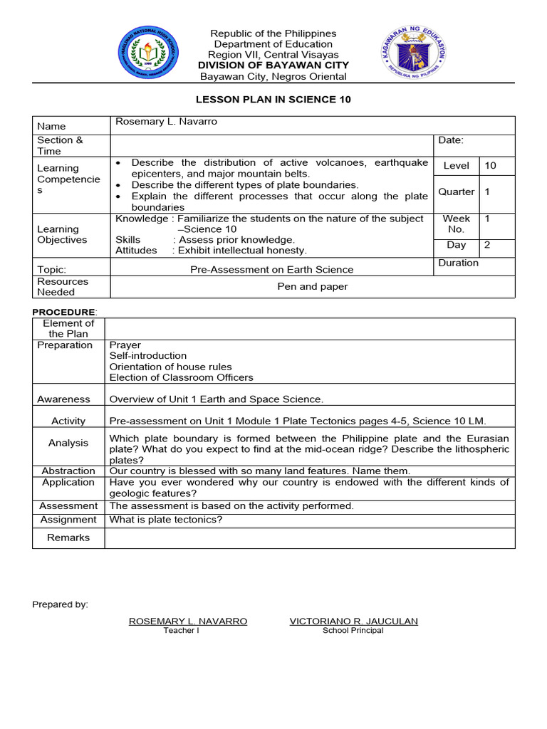 Science 10 - Q1 - W1 - D1 | PDF | Plate Tectonics | Behavior Modification