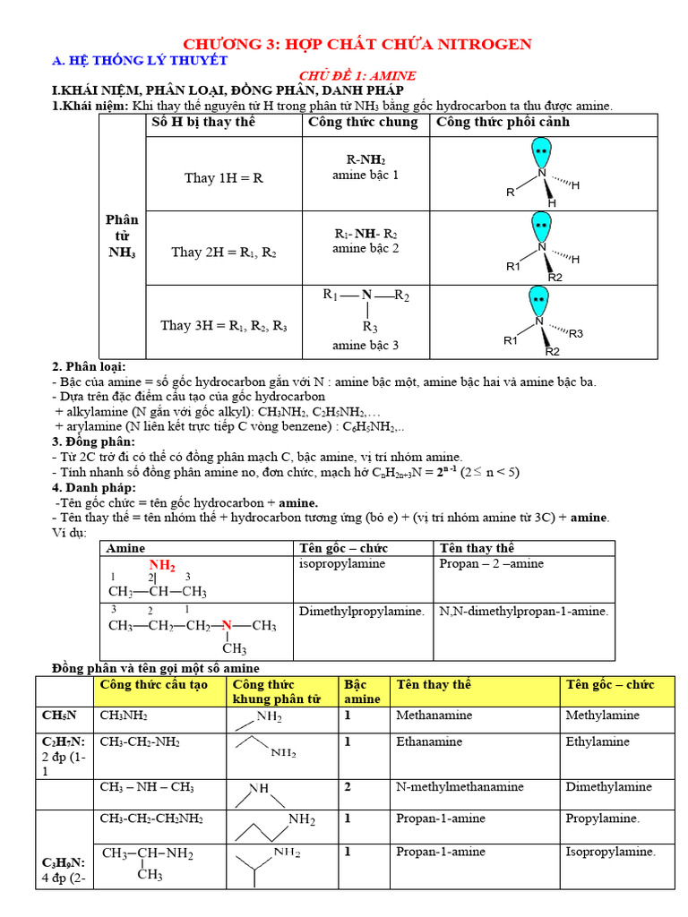 Hoa Hoc 12 Moi Chuong 3 Amine.... 2024 2025.HS | PDF