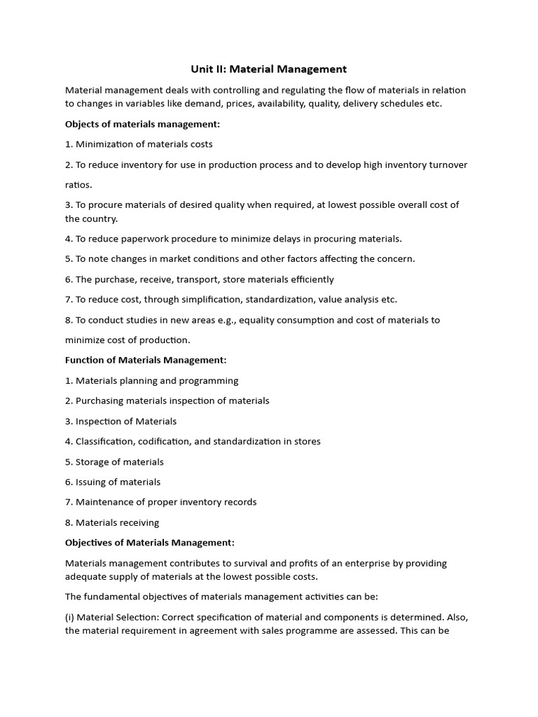 Unit II - Material Management | PDF | Inventory | Product (Business)