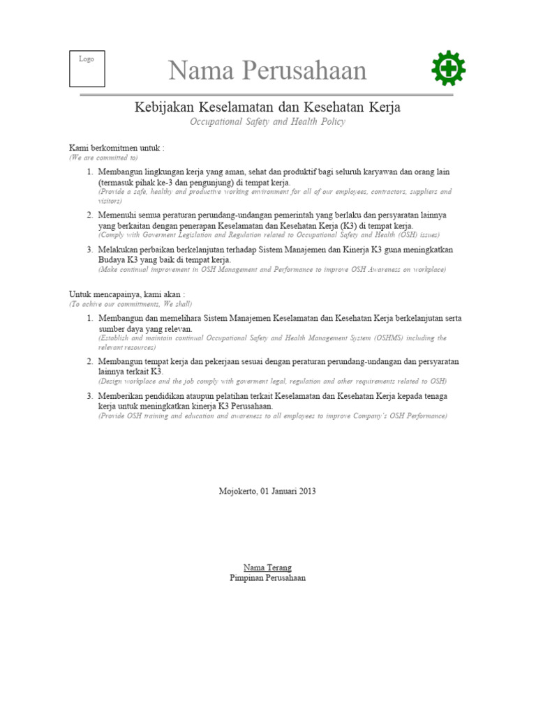 Contoh Form Komitmen K3 | PDF