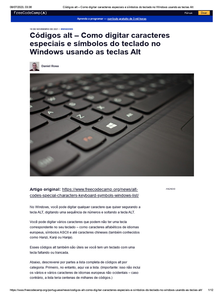 Códigos Alt - Como Digitar Caracteres Especiais e Símbolos Do Teclado ...