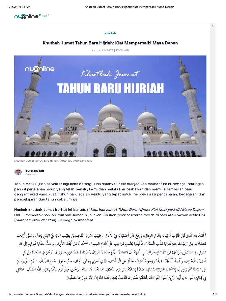 Khutbah Jumat Tahun Baru Hijriah - Kiat Memperbaiki Masa Depan | PDF
