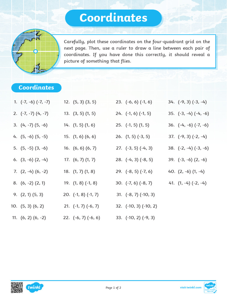t2 M 4319 Plotting Coordinates in All Four Quadrants Worksheet Ver 8 | PDF