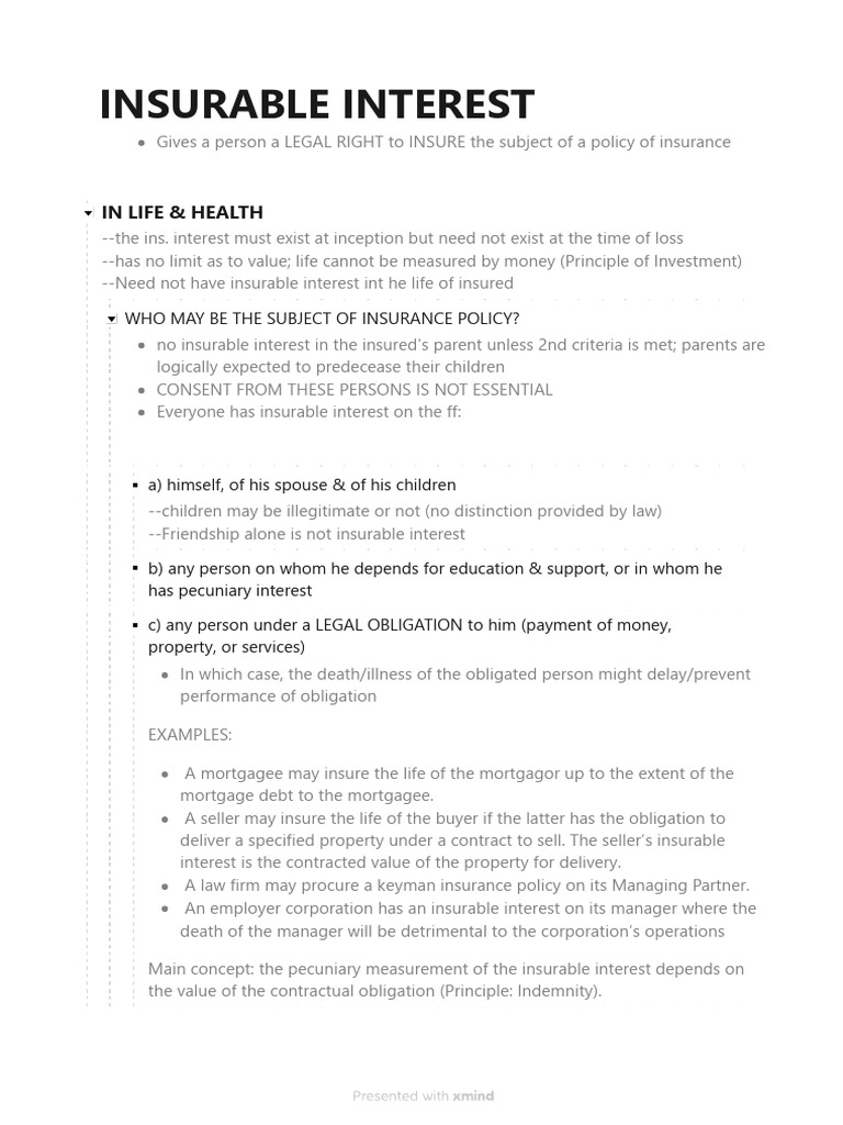 INSURABLE INTEREST - Outline | PDF | Insurance | Mortgage Law