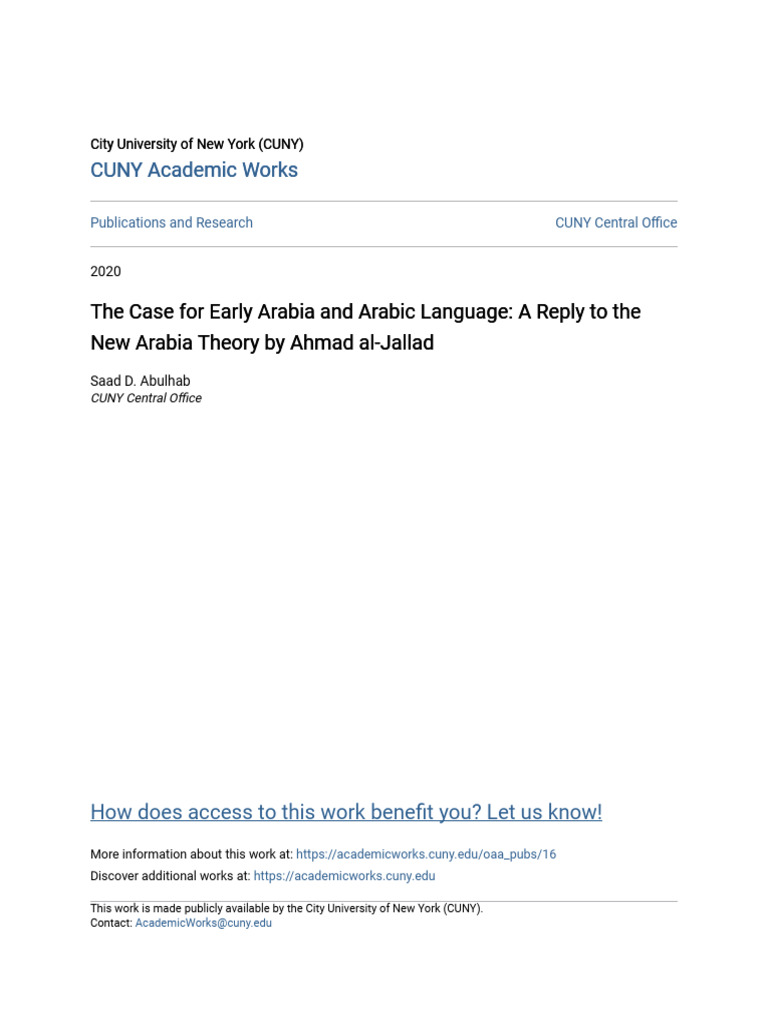 The Case For Early Arabia and Arabic Language - A Reply To The Ne | PDF ...