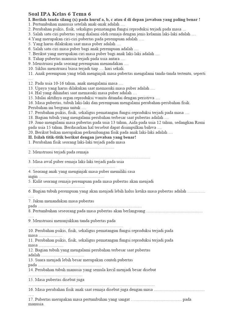 Soal IPA Kelas 6 Tema 6 | PDF