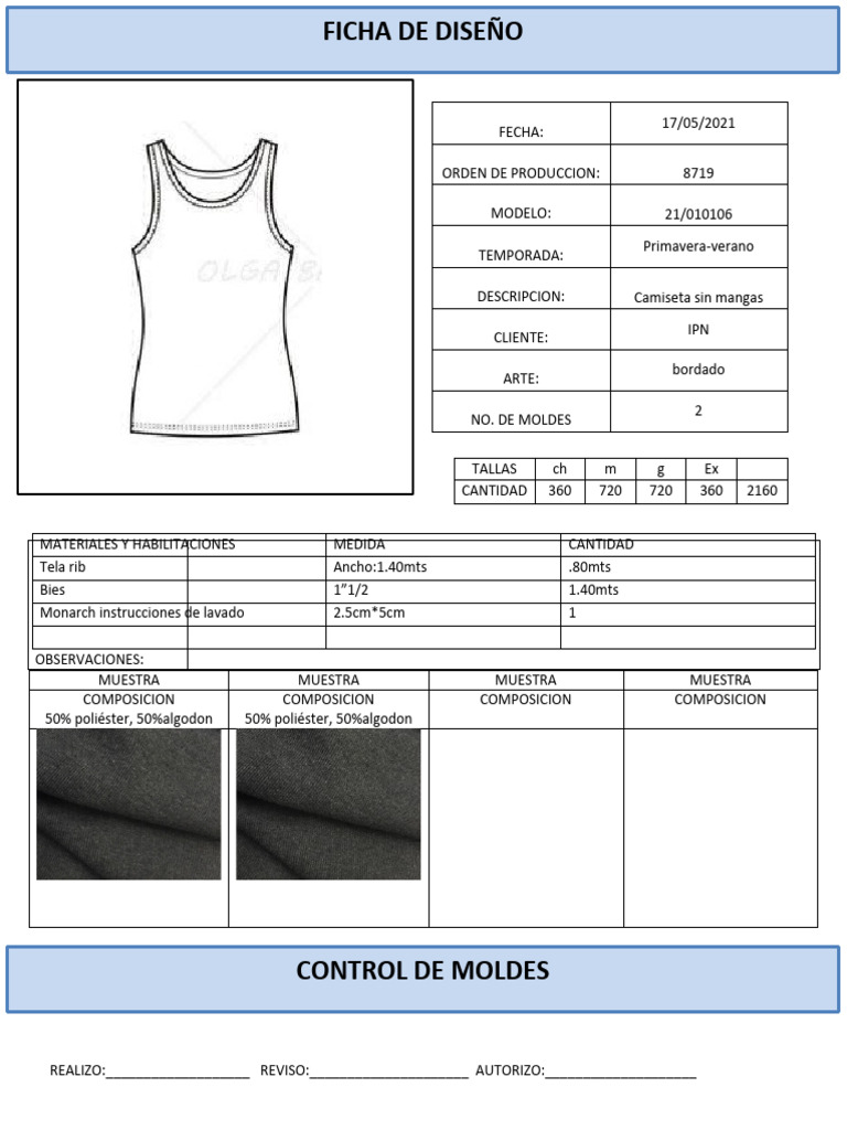 Ficha Tecnica de Camiseta para Dama 1 | PDF | Textiles | Ropa