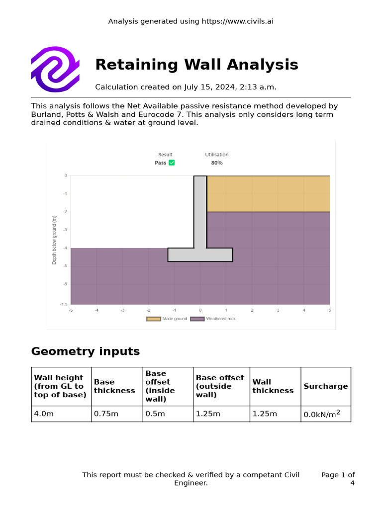 Civils - Ai Retaining Wall Calculation | PDF | Force | Mechanical ...