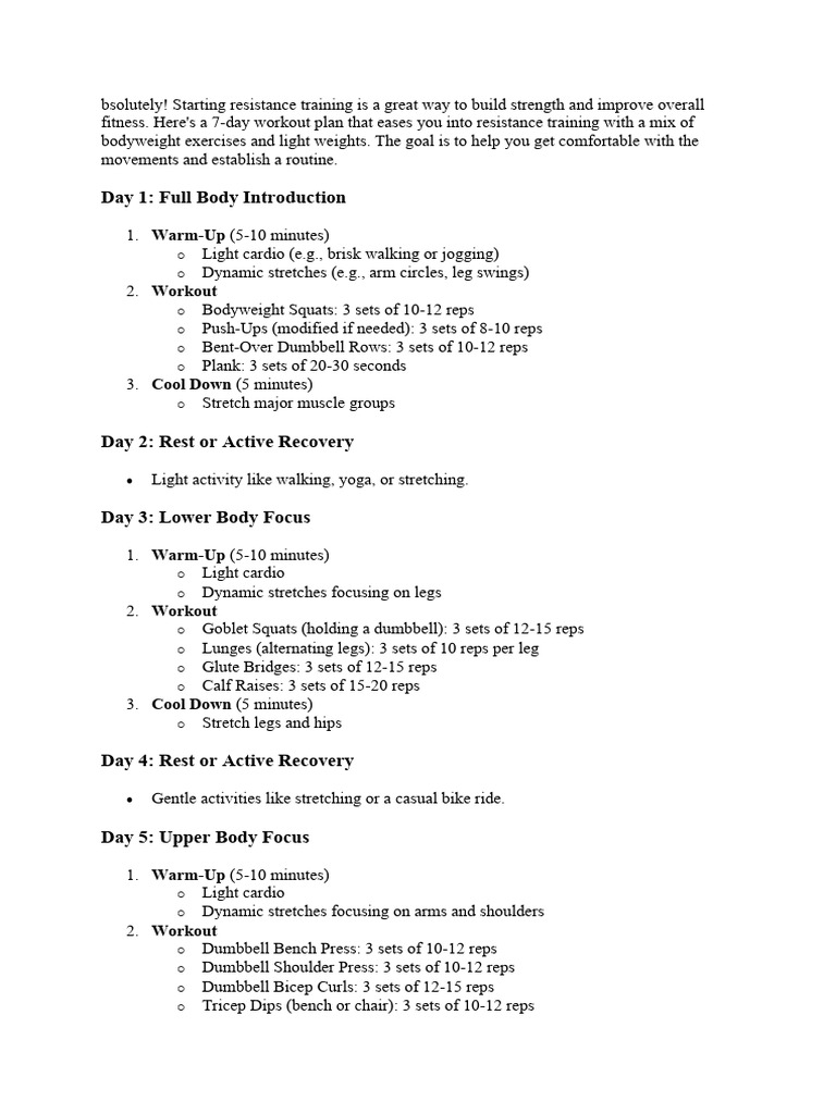 Resistance Training Workout Plan | PDF | Strength Training | Physical ...