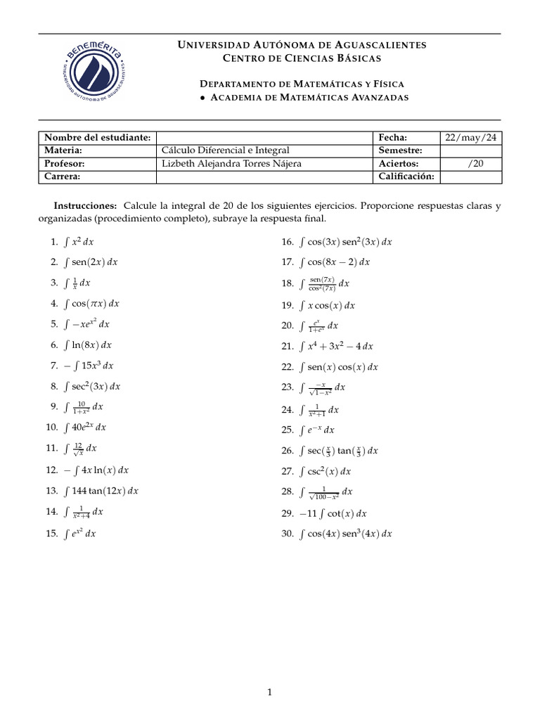 Ejercicios Calculo Integral 2 | PDF
