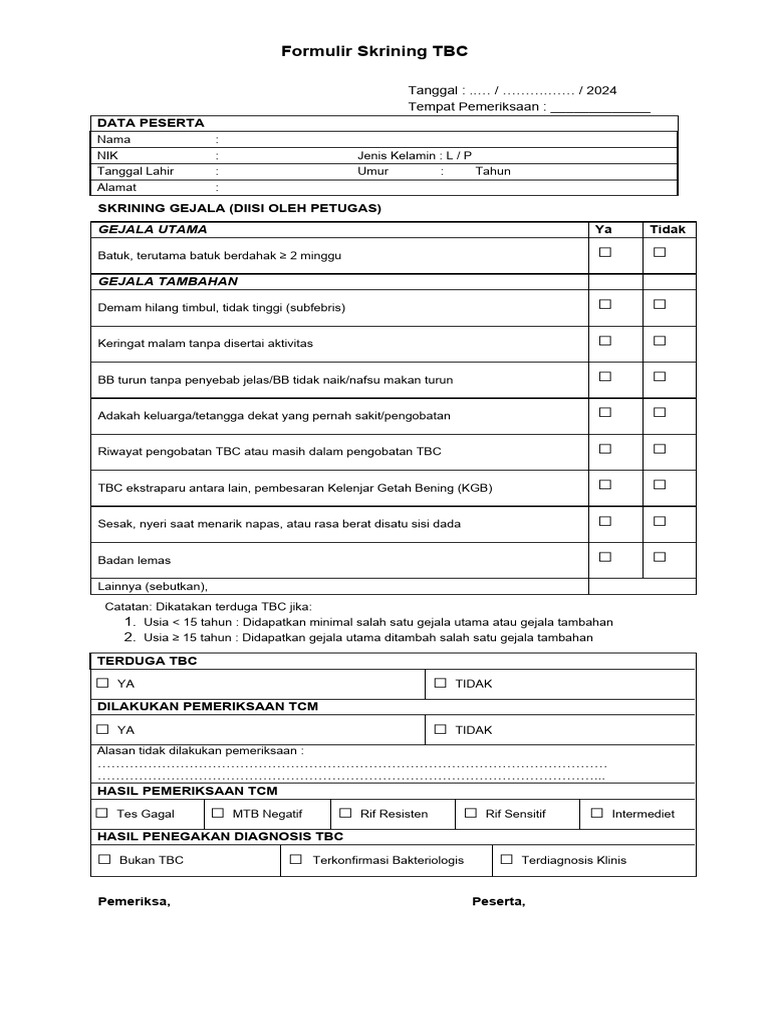 Formulir Dan Rekapitulasi Skrining TBC | PDF