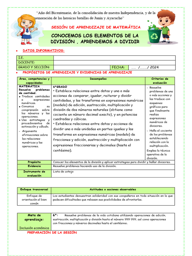 Ses Mierc Mat Conocemos Los Elementos De La División Aprendemos A 7630