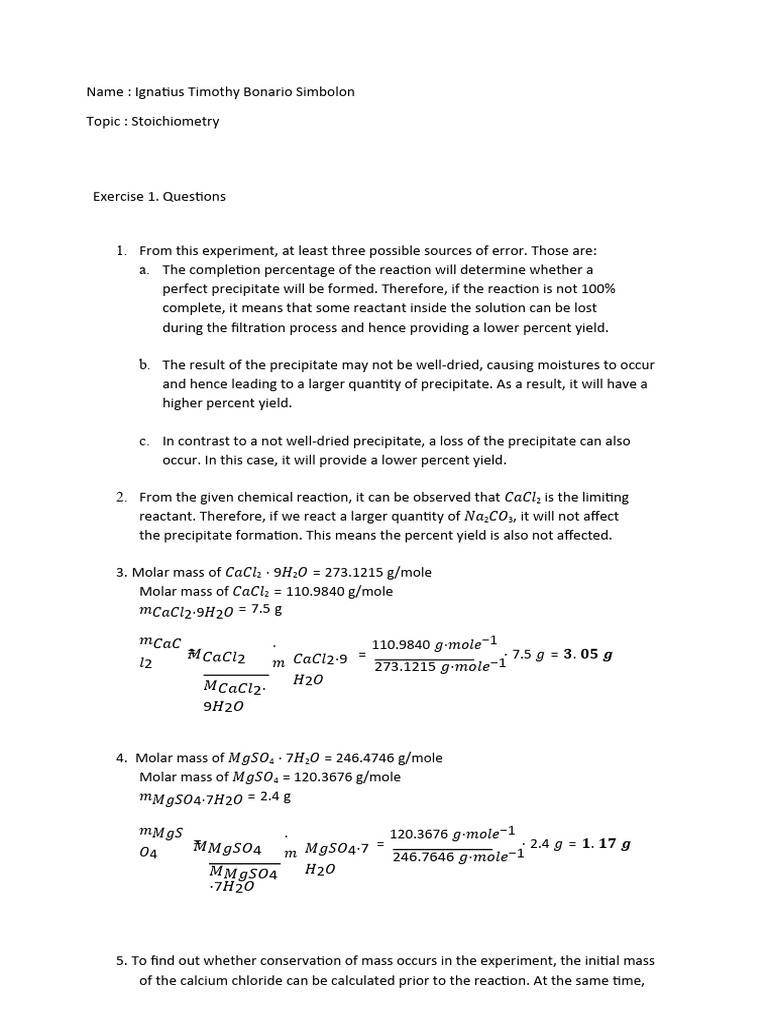 Gen Chem Lap Report Stokiometri | PDF | Precipitation (Chemistry ...