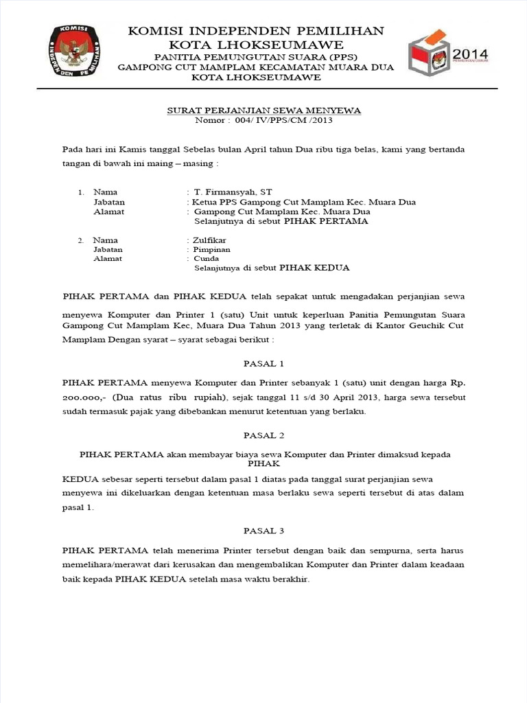 PDF Surat Sewa Komputer Printer - Compress | PDF