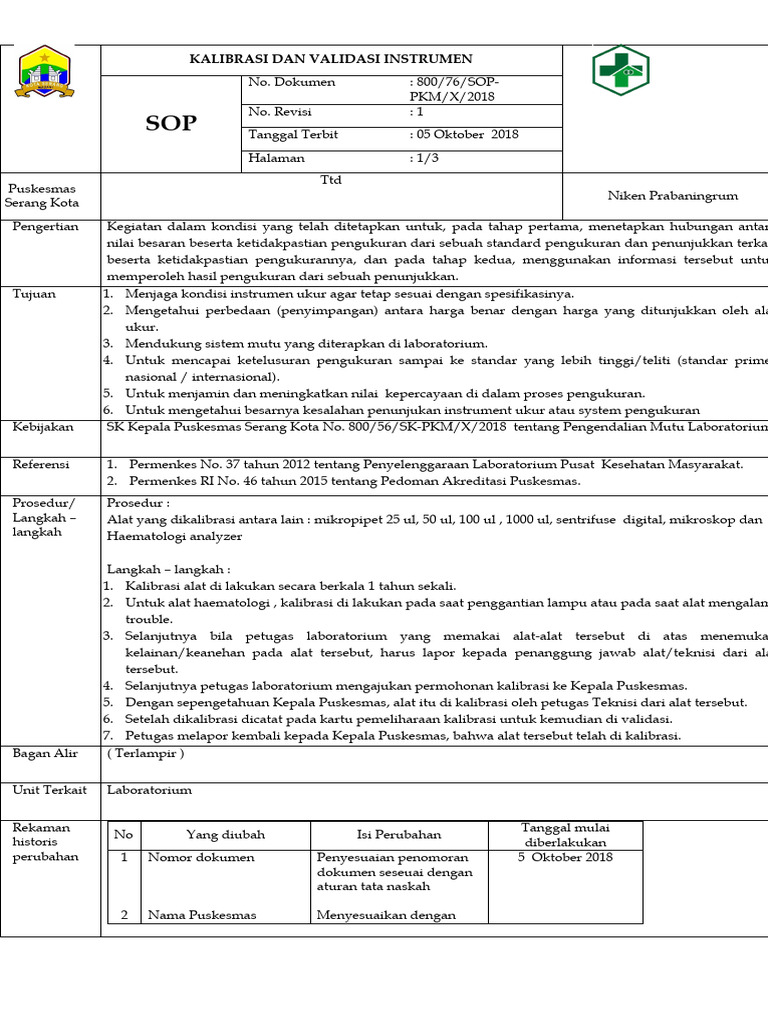 8.1.7.2 Sop Kalibrasi Dan Validasi Instrumen | PDF | Kesehatan Holistik | Sains & Matematika
