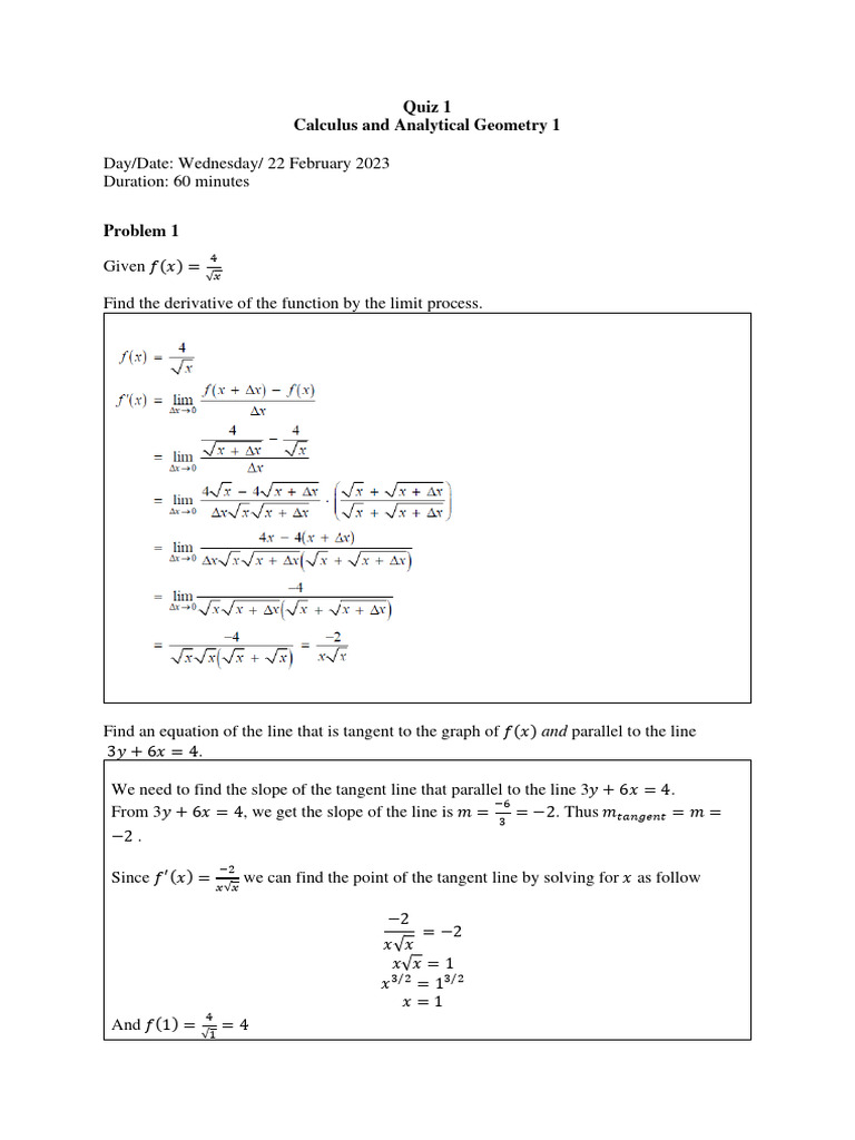 Calculus Quiz for Students | PDF