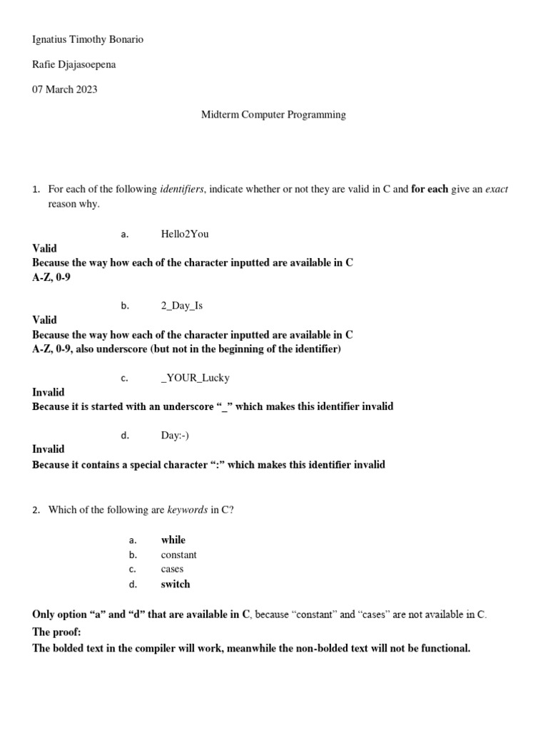Midterm | PDF | Integer (Computer Science) | Computer Programming Midterm | PDF | Integer (Computer Science) | Computer Programming