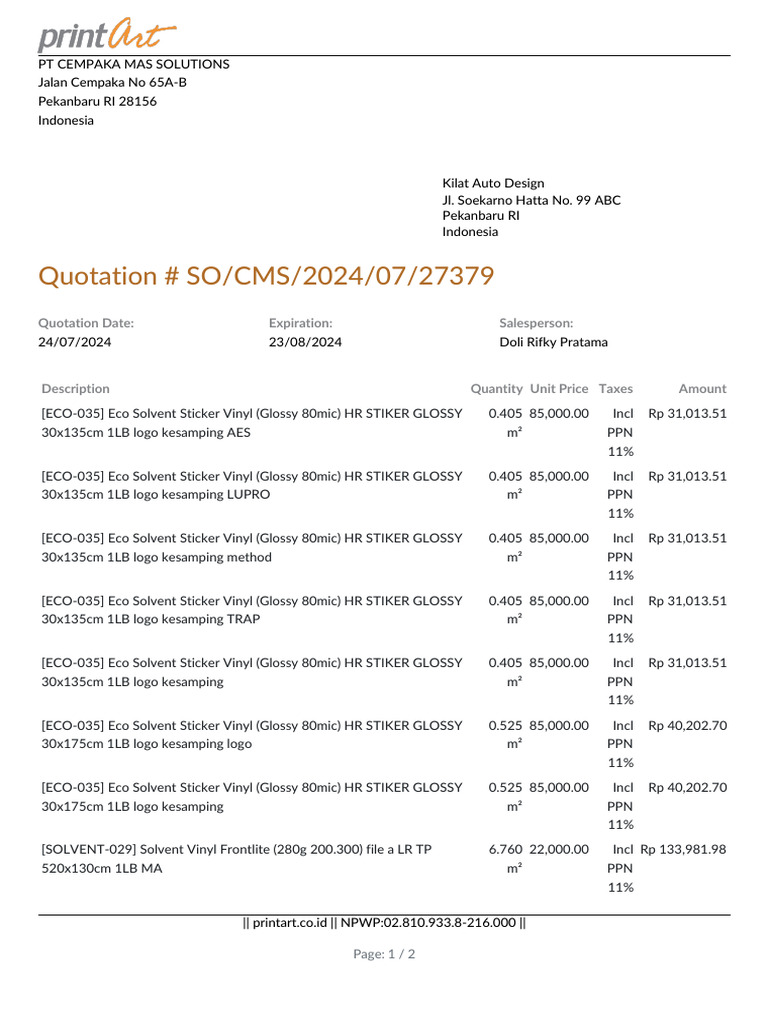 Quotation - SO CMS 2024 07 27379 | PDF