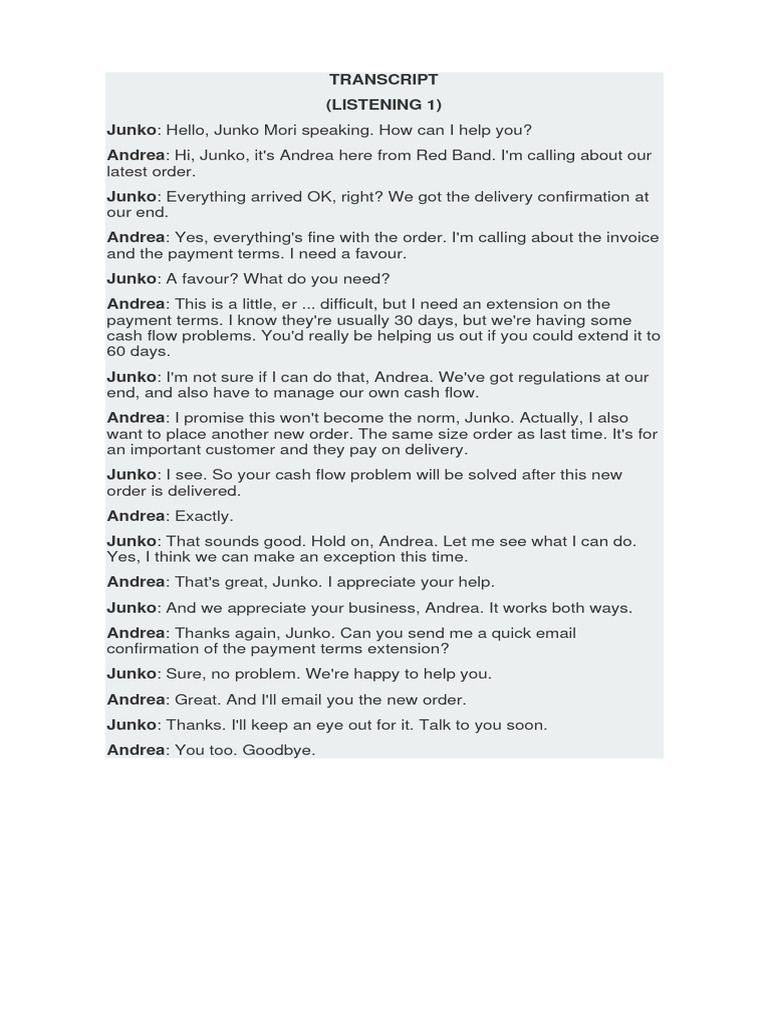 Class 1 Listening Transcript | PDF