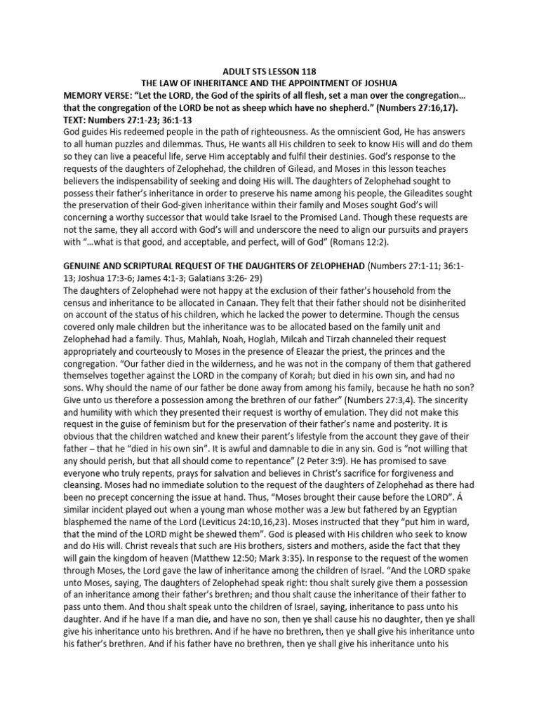 Adult Sts Lesson 118 The Law of Inheritance and The Appointment | PDF | Jesus | Religious Belief ...