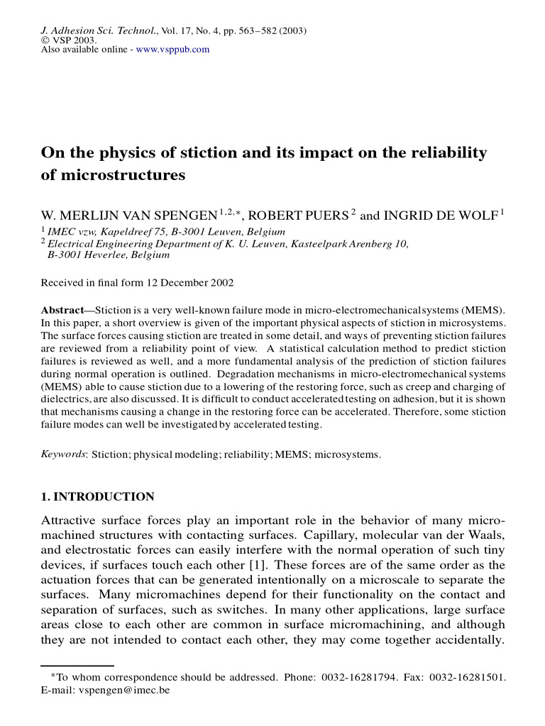 Stiction Physics | PDF | Adhesion | Force