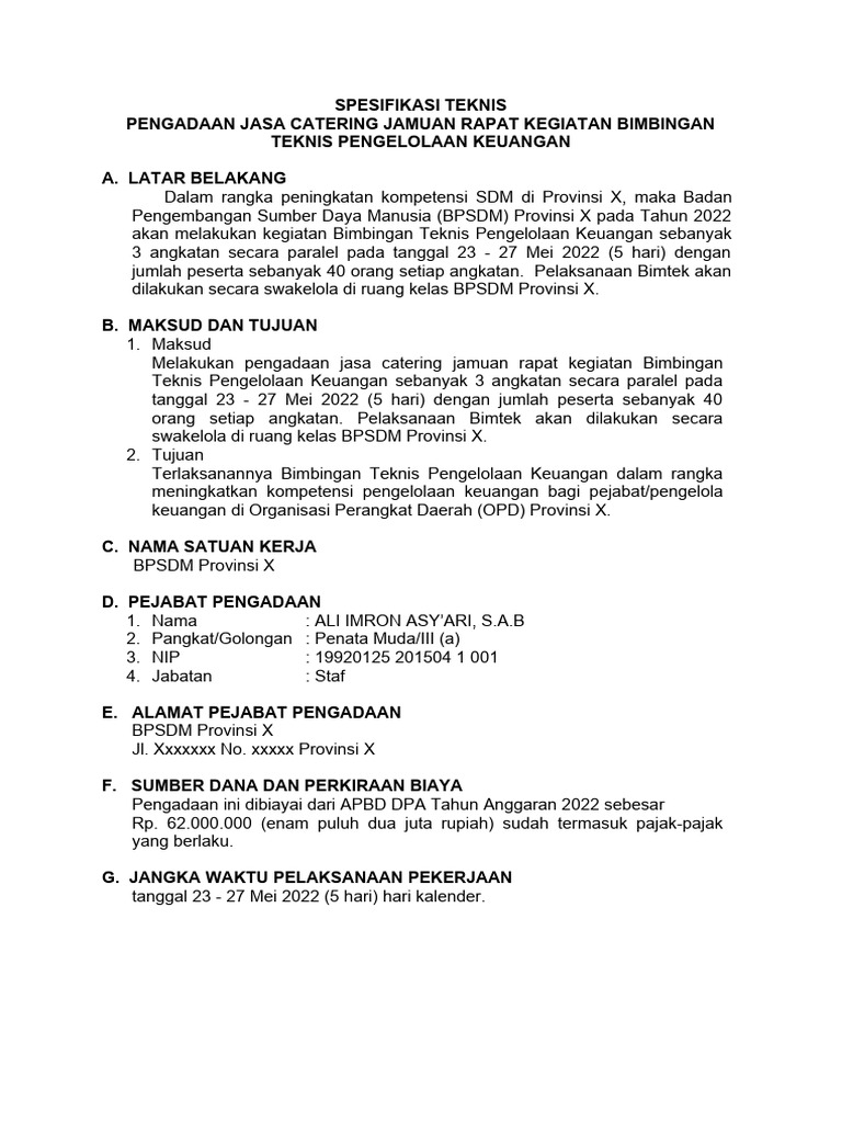 Lampiran 4 - Form Spesifikasi Teknis Jasa Katering | PDF