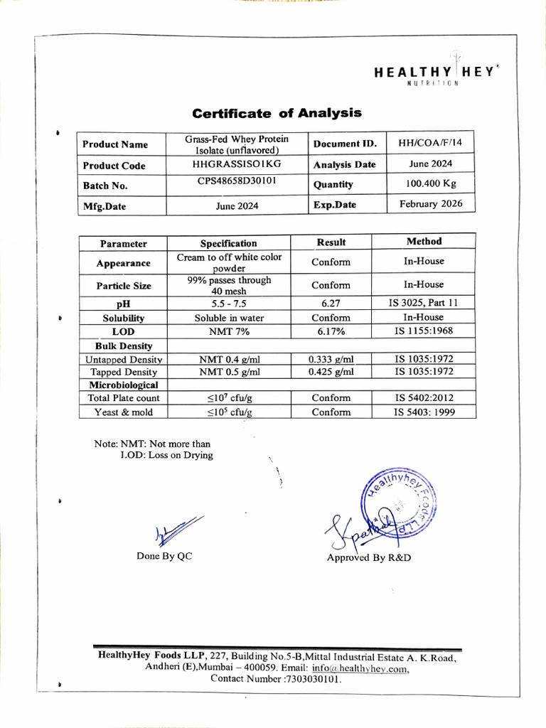 Grass Fed ISO WPI - June 2024 | PDF